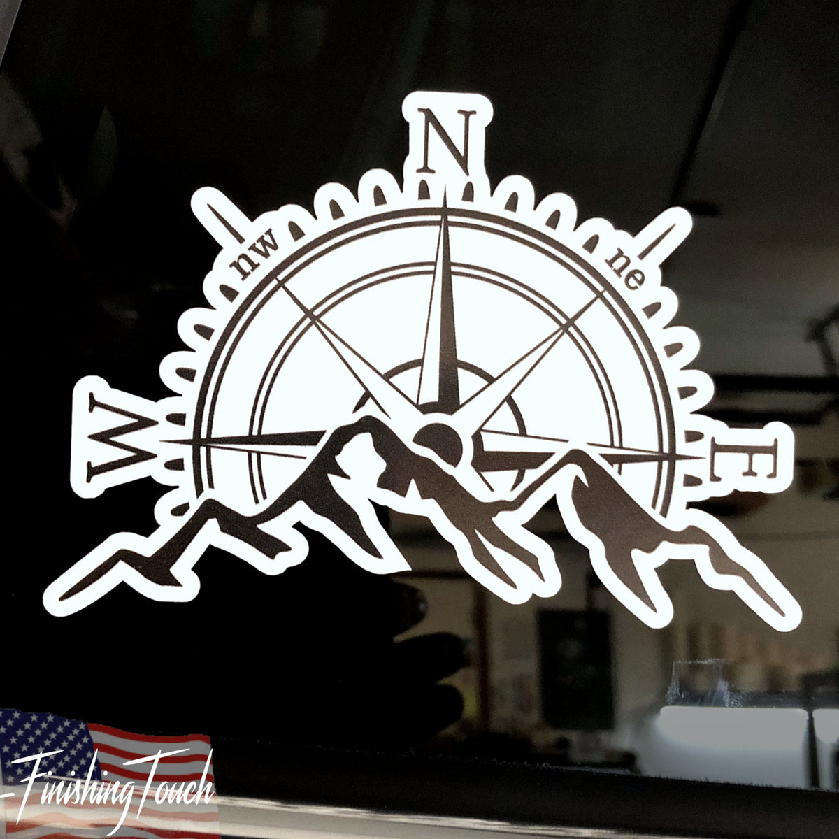 Compass Rose Mountain Black and White Sticker – Finishing Touch Vinyl Art