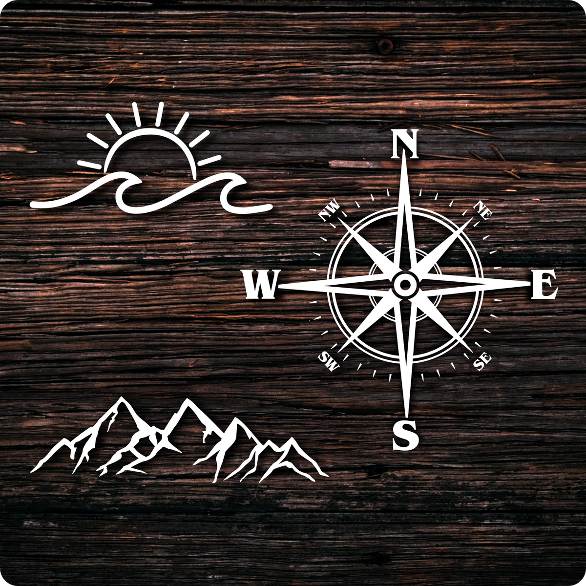 Mountain Ocean Sun Set Compass -3 Pack – Finishing Touch Vinyl Art